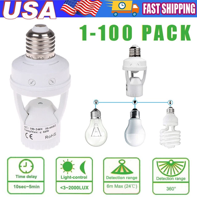 INFRARED PIR MOTION Sensor E27 LED Light Lamp Bulb Holder Socket Switch ...