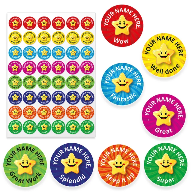 144 PERSONALISED WELL Done Star Reward Sticker for School Children ...