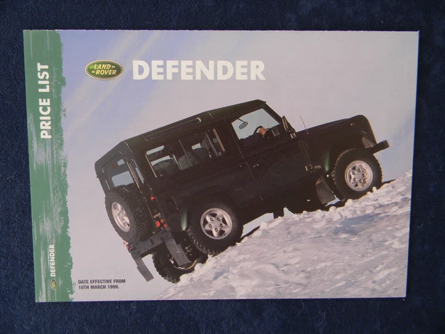 LAND ROVER DEFENDER price list date effective from 10th March 1999/009 ...