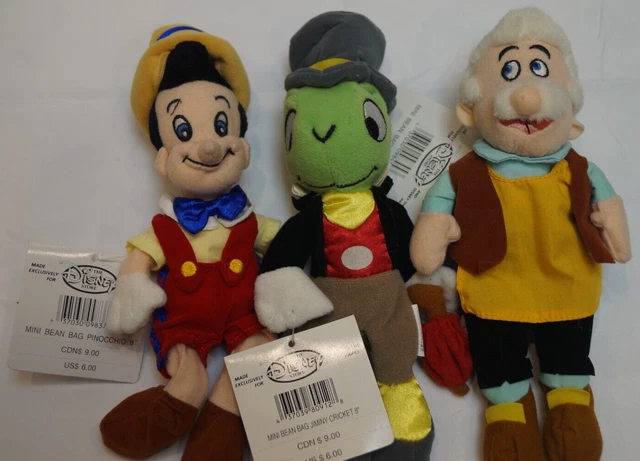 DISNEY STORE PINOCCHIO Geppetto Jimny Cricket 8" Mini Bean Bag Plush ...