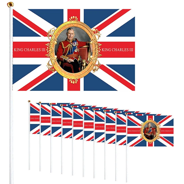 KING CHARLES CORONATION 2023 Hand Waving Union Jack Flags Royalty ...