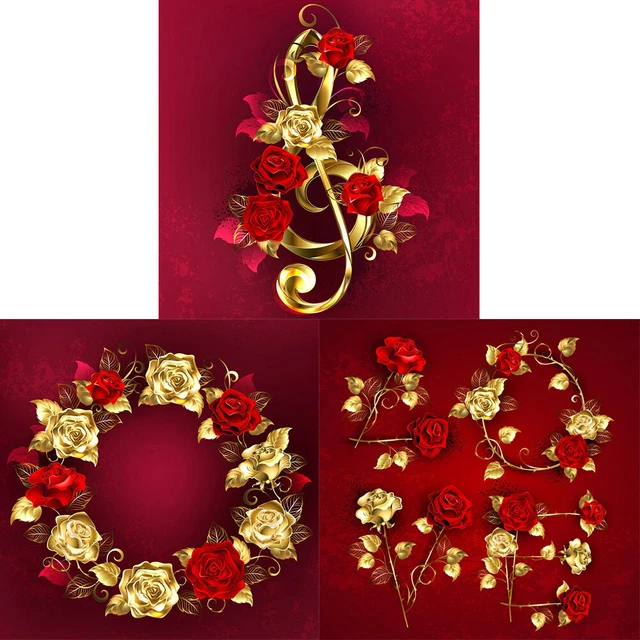 DIY 5D MOSAIC gold-plated rose flower full diamond round painting kit ...