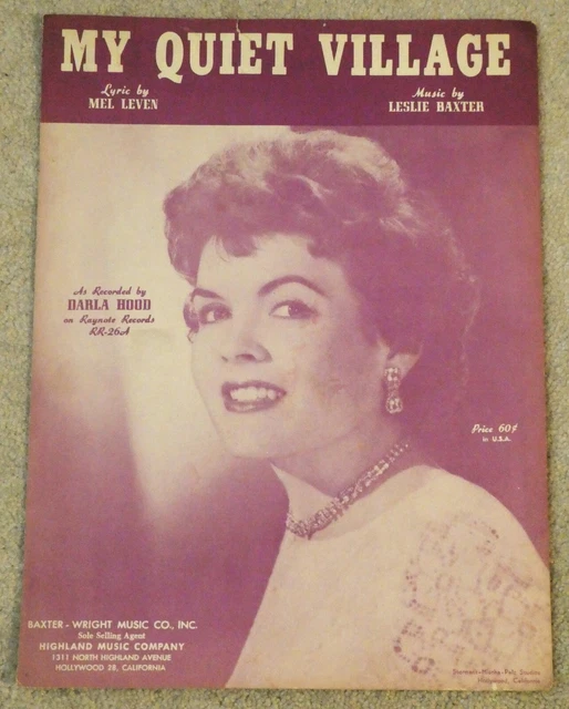MY QUIET VILLAGE Sheet Music Darla Wood Mel Leven Leslie Baxter 1959 P ...