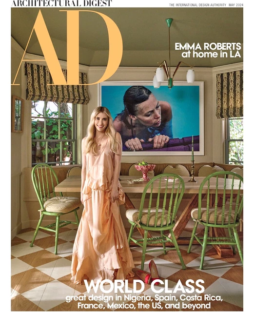 ARCHITECTURAL DIGEST MAGAZINE May 2024 Emma Roberts at Home In LA - New ...