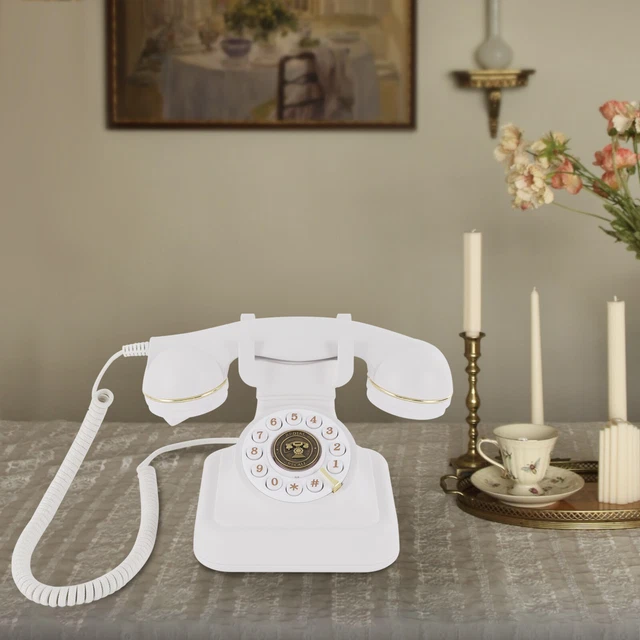 VINTAGE WHITE ROTARY Telephone Retro Corded Landline Phone with Classic ...