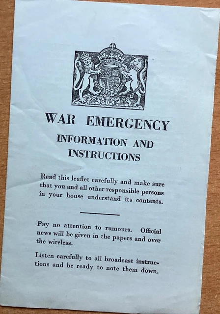 WW2 BRITISH CIVIL Defence Leaflet: War Emergency - Information And ...