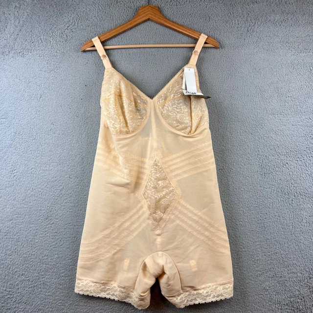 NEW RAGO 9071 Vintage Peach Lace Full Slip Girdle Body Shaper Control ...