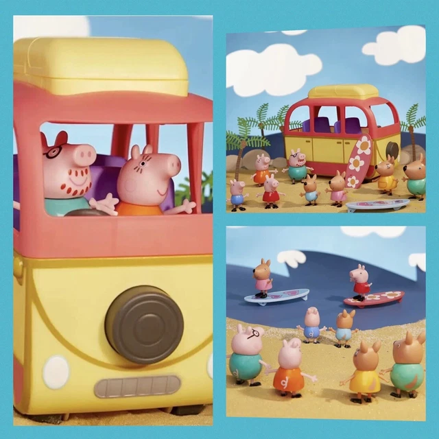 PEPPA PIG CAMPER Van Vehicle 8 Figures Kylie Kangaroo Family Playset ...
