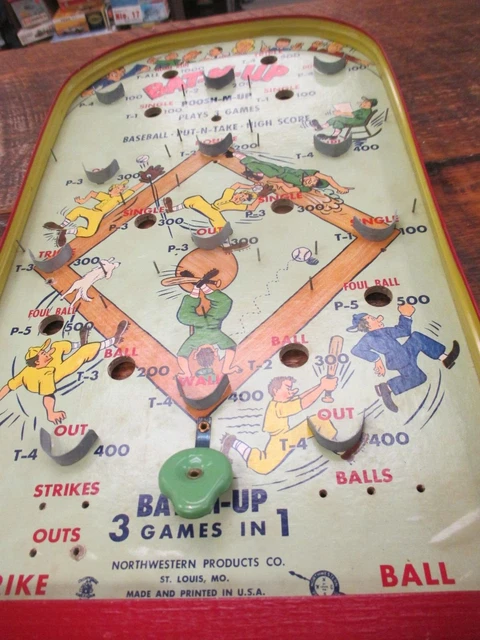 VINTAGE BAT-M-UP BASEBALL Game-Pinball/Bagatelle-Northwestern 3 Games ...