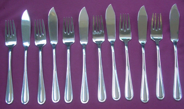 WMF CROMARGAN SERVIER-BUFFET Koblenz 12-tlg. Fischbesteck 6 Gabeln 6 ...