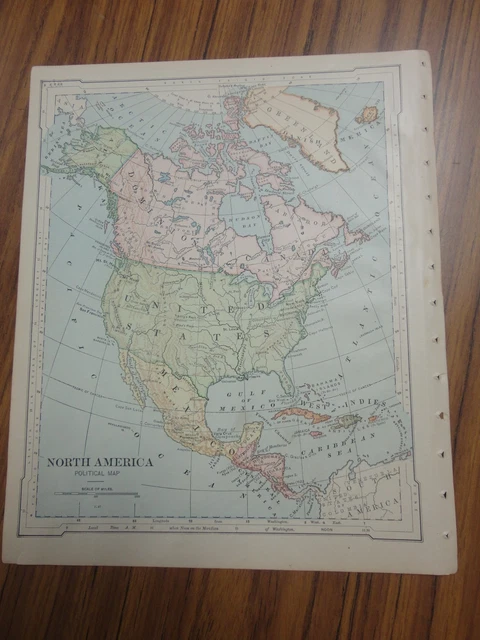 NICE COLOR POLITICAL Map of North America. Printed 1896 by American ...