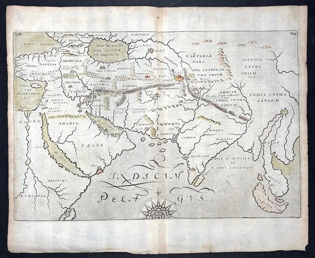 WALTER RALEIGH / 1614 map of India Holy Land Central Asia Arabia etc £ ...