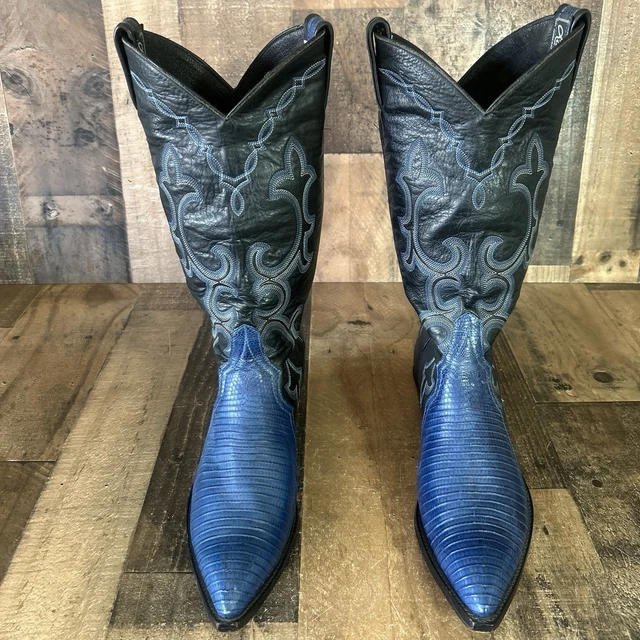 LARRY MAHAN BLUE Teju Lizard Pointed Toe Cowboy Boots Mens 10 D £189.77 ...