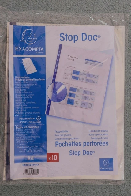 EXACOMPTA STOP DOC Punched Pockets, A4, 60 micron Polypropylene, Pk of ...