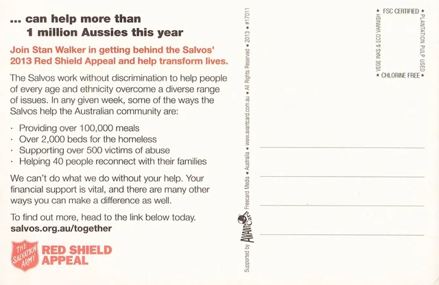 V17011 AUSTRALIA AVANT Card #17011 Red Shield Appeal Salvation Army ...