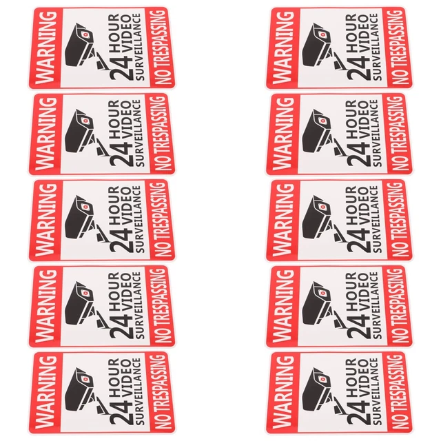 10 SHEETS SECURITY Camera Stickers - No Trespassing Warning Sign Decals ...