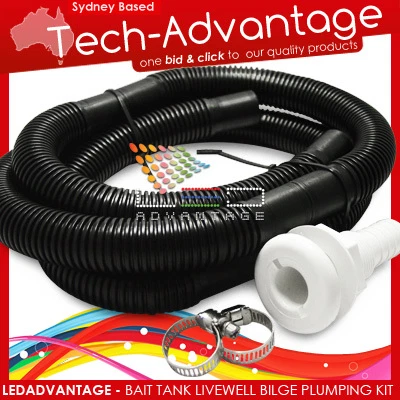 FLEXIBLE BLACK BOAT Bait Water Tank Livewell Bilge Marine Plumbing Kit ...