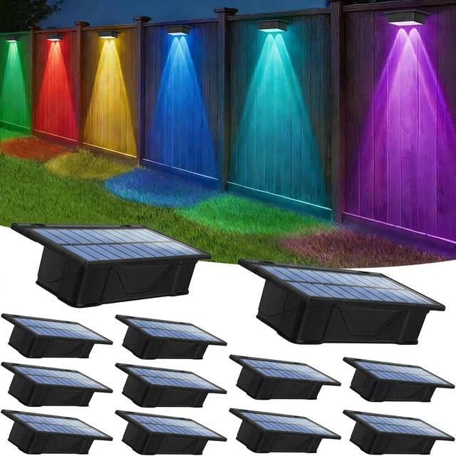 SOLAR LED RGB Color Garden Fence Wall Lights Outdoor Backyard ...