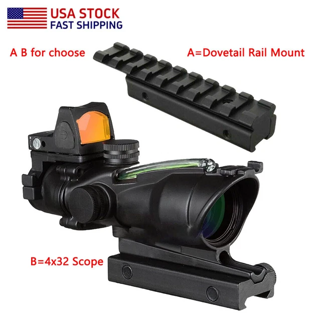 TACTICAL 4X32 ACOG True Green Scope w/ Dovetail Rail Scope Extend Riser ...