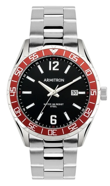 ARMITRON MENS SILVER Black Bezel Stainless Steel Watch 20/5458BRSVWM ...