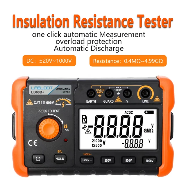 LB60B+ 250V/500V/1000V DIGITAL Insulation Resistance Tester Digital ...
