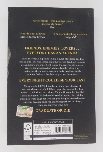 REBECCA YARROS FOURTH Wing Book PB 2024 Piatkus Dragon Riders Violet £6 ...