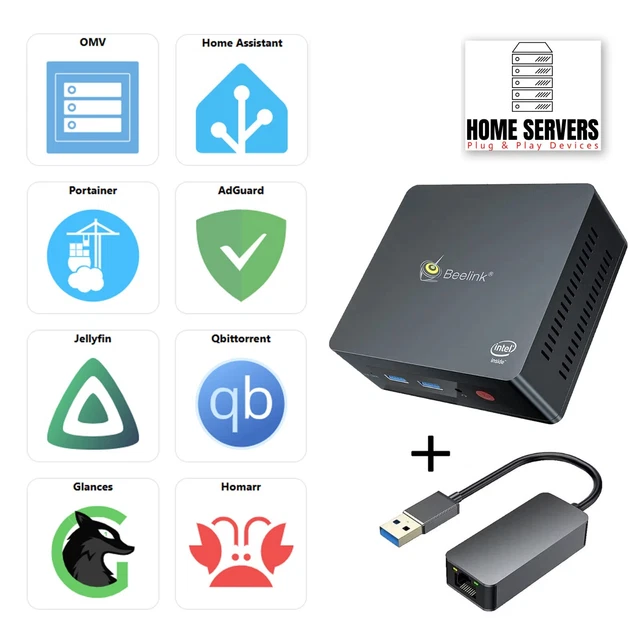 NAS ADGUARD JELLYFIN Home Assistant Homarr Qbittorrent Mini Server LAN ...