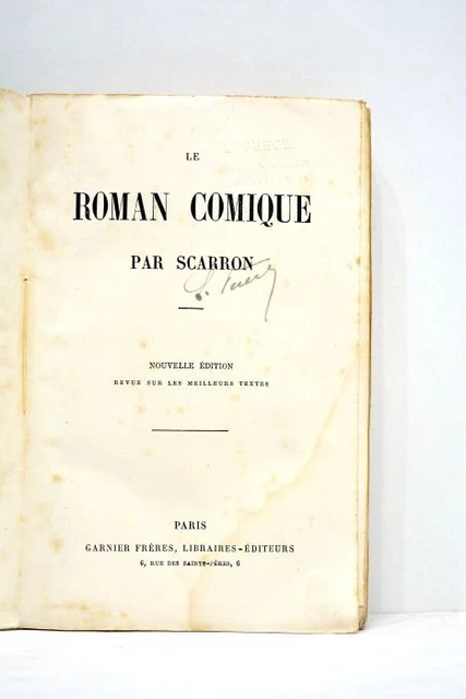 LIVRE ANCIEN SCARRON LE ROMAN COMIQUE 17e SIECLE VERS 1866 EUR 40,00 ...