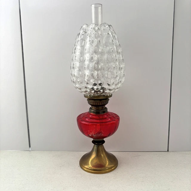 ANTIQUE RUBY RED Flash Hurricane Oil Kerosene Lamp Vintage Cottagecore ...