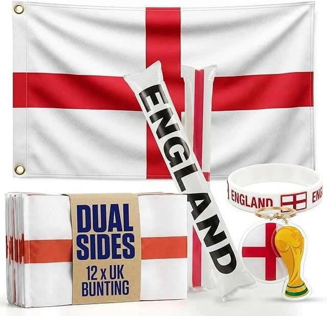 ENGLAND WORLD CUP 2026 Supporter Set Bunting Thundersticks Wristband ...
