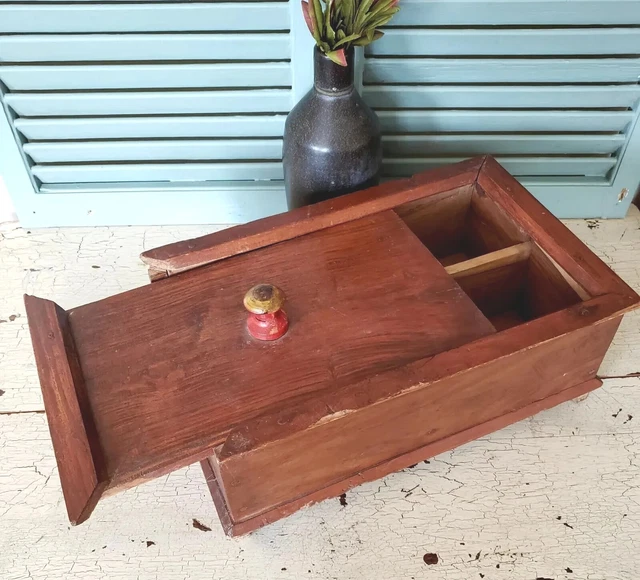EARLY PRIMITIVE SLIDE Top Box Handmade Wooden Antique Apothecary or ...