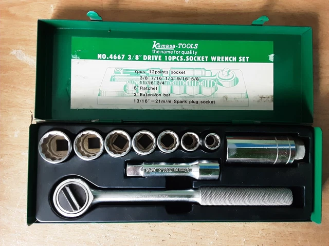 VINTAGE KAMASA TOOLS Japan 3/8 Square Drive Socket Wrench Set AF ...