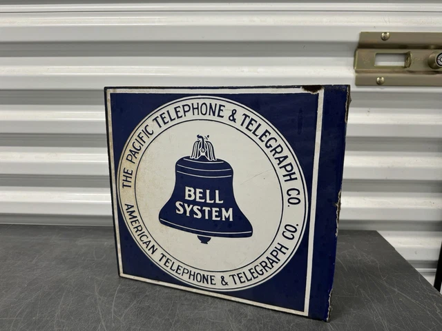 ANTIQUE BELL SYSTEM Pacific Pnw Public Telephone Porcelain Sign W/ Side ...