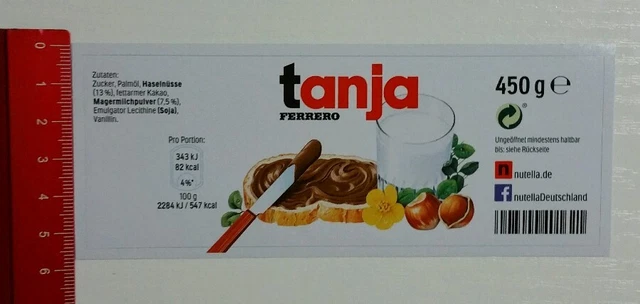 AUFKLEBER/STICKER: NUTELLAGLAS - Nutella Ferrero - Tanja - 450g ...