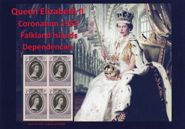 QUEEN ELIZABETH II Nice Display Falkland Islands 1953 Coronation Block ...