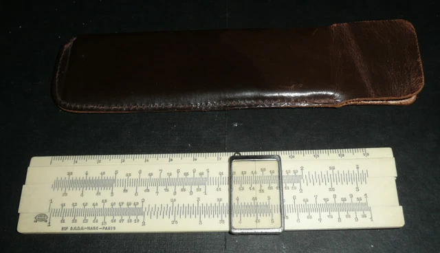 ANCIENNE PETITE RÈGLE à calculer de calcul étui cuir UNIS France SGDG ...