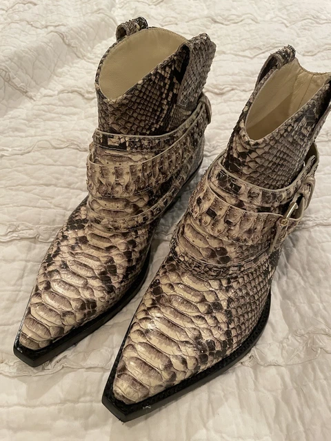 ZIMMERMANN COWBOY BOOTS Booties Snakeskin Python Embossed Buckle Stud ...