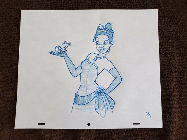 DISNEY PRINCESS AND the Frog Tiana Drawing/sketch signed animation hand ...