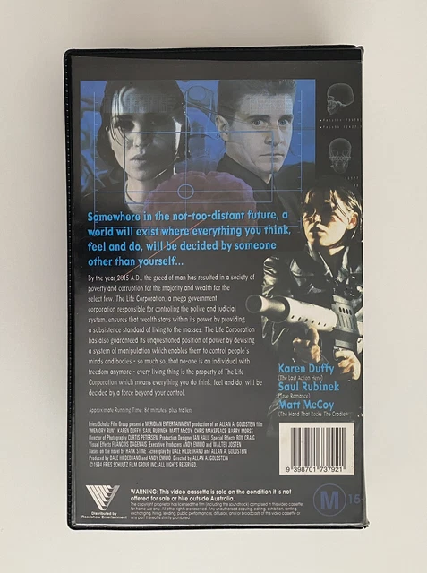 MEMORY RUN [VHS] Roadshow Palace Video Big Box Clamshell Ex-Rental Tape 1995 VGC $34.95 ...