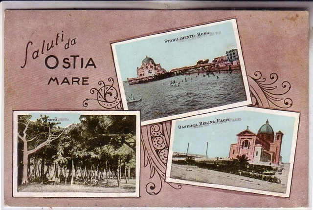 CARTOLINA OSTIA Mare Lido Di Roma Fp Viaggiata 1933 Saluti 3 Vedutine ...