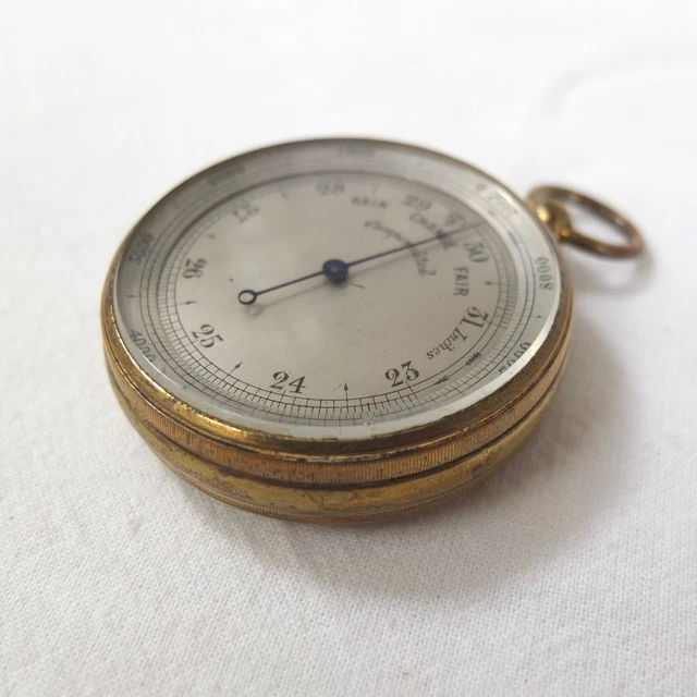 ANTIQUE VICTORIAN BRASS POCKET ALTIMETER BAROMETER scale: Zero to 8000 ...