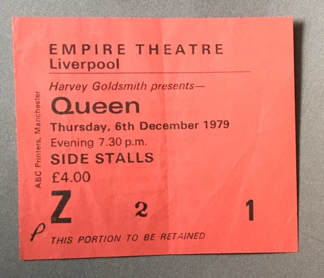 QUEEN CONCERT TICKET Stub - Empire Theatre Liverpool 1979 rare £31.92 ...