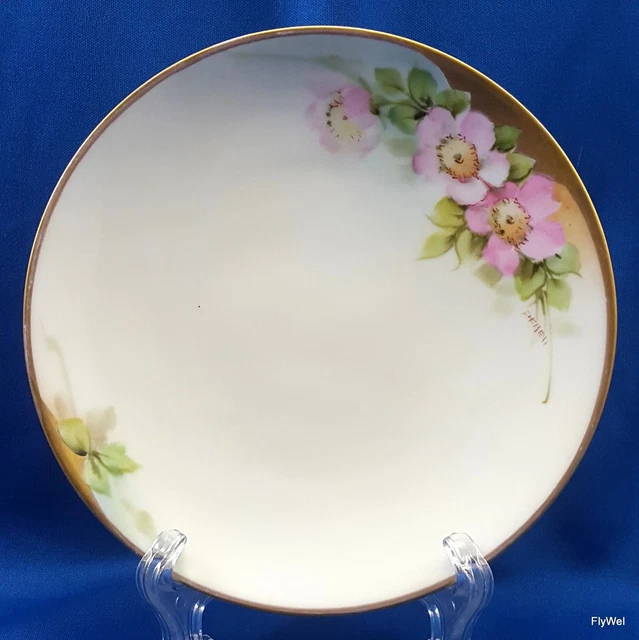 PT BAVARIA EVERETT Studio Porcelain Plate Hand Painted Pink Floral Gold ...
