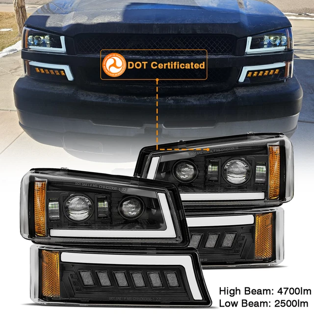 DRL LED HEADLIGHTS Bumper Turn Signal Lamp For 2003-07 Chevy Silverado ...