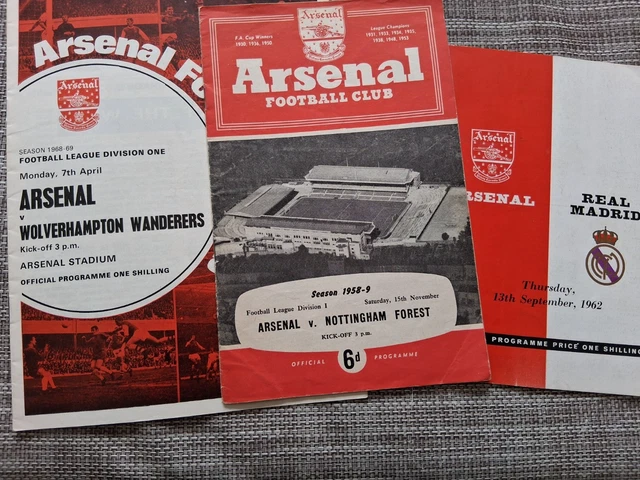 3 ARSENAL Home programmes 1 from 1958 1 from 1962 v Real Madrid 1 from ...