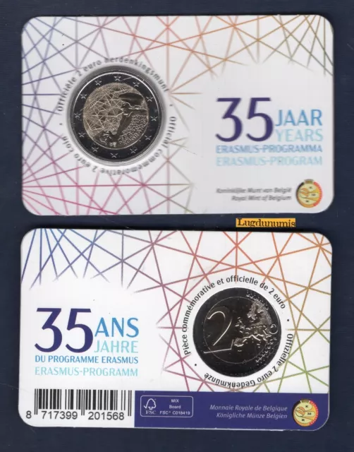 2 EURO COMMEMO Belgique 2022 35 Ans Programme Ersamus Type 2 Coin Card ...