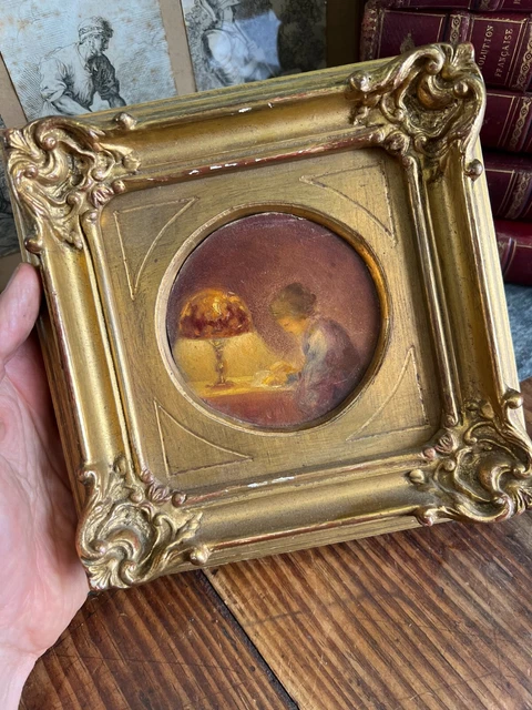 TABLEAU MINIATURE ALBERT Joseph PENOT (1862 - 1930 ) Lecture du Soir ...