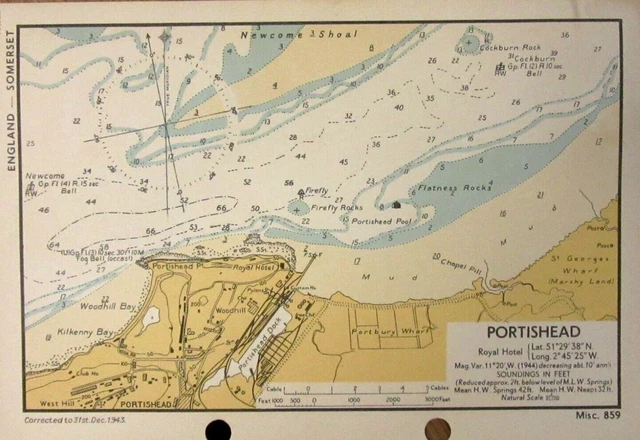 1943 WW2 D DAY Admiralty Map Chart PORTISHEAD Original ref:77 EUR 16,85 ...