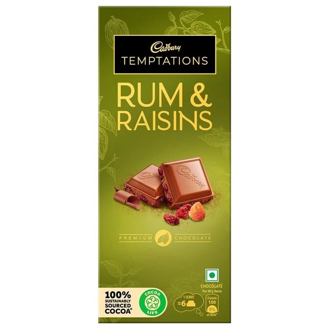 CADBURY TEMPTATIONS RUM & Raisins Premium Chocolate Bar Free Shipping ...