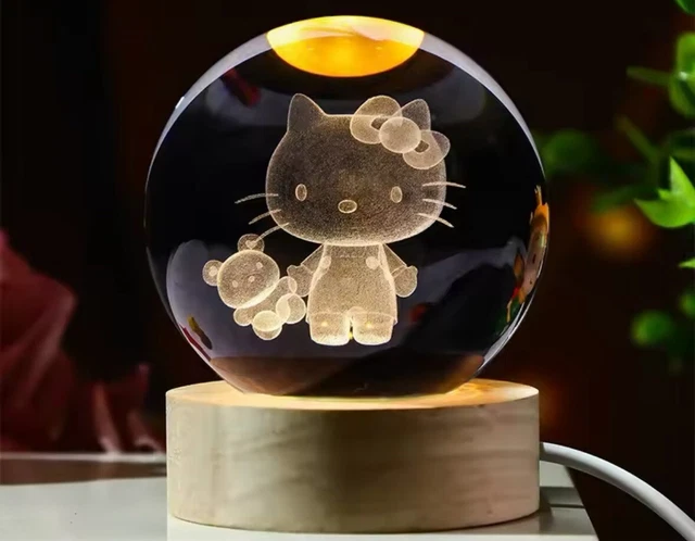 HELLO KITTY 3D Crystal Glass Pokeball Orb and LED Light Stand Kids ...
